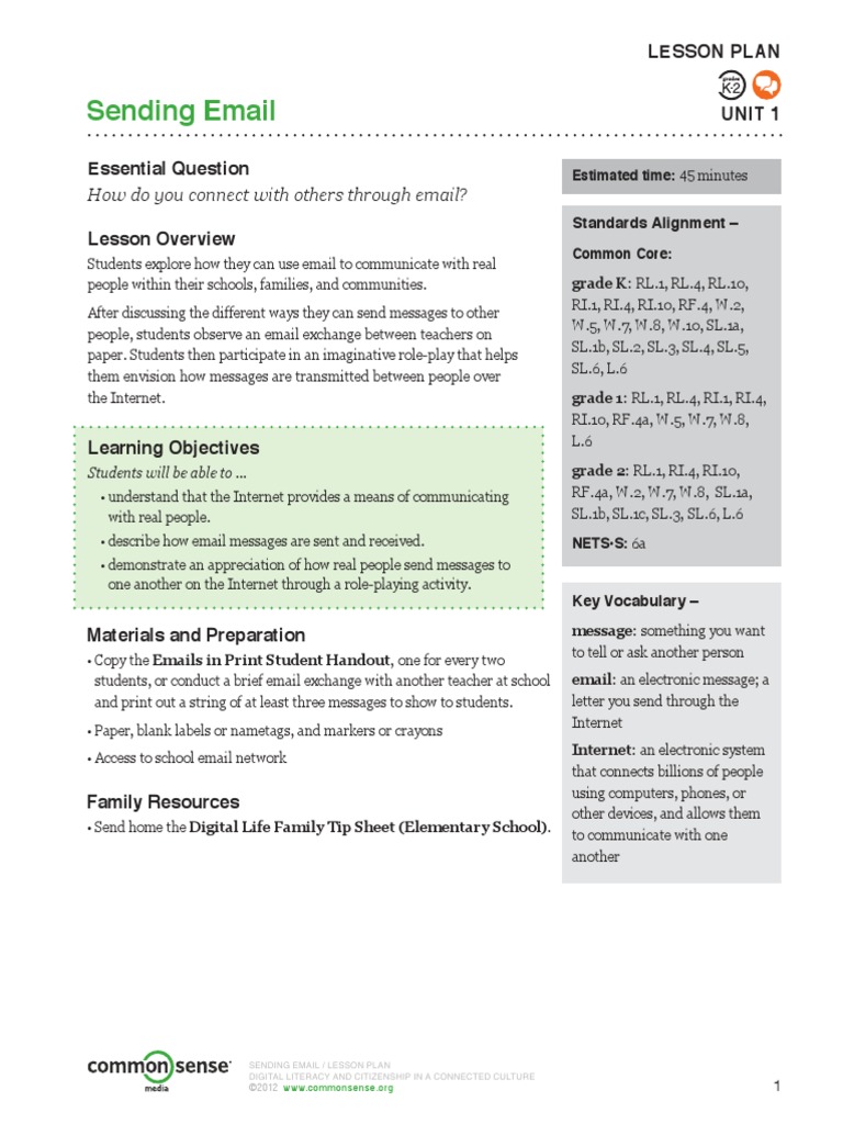 Sending Email Full Lesson Plan | PDF | Telephone | Internet