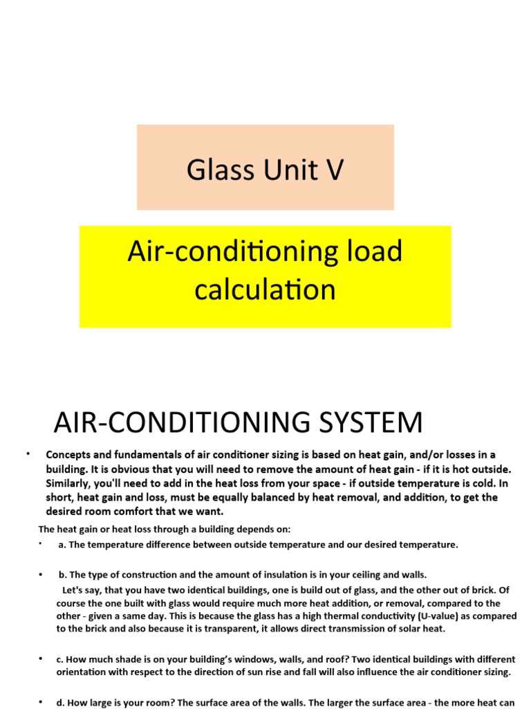 Glass Unit V Air-Conditioning Load Calculation | PDF | Air Conditioning ...