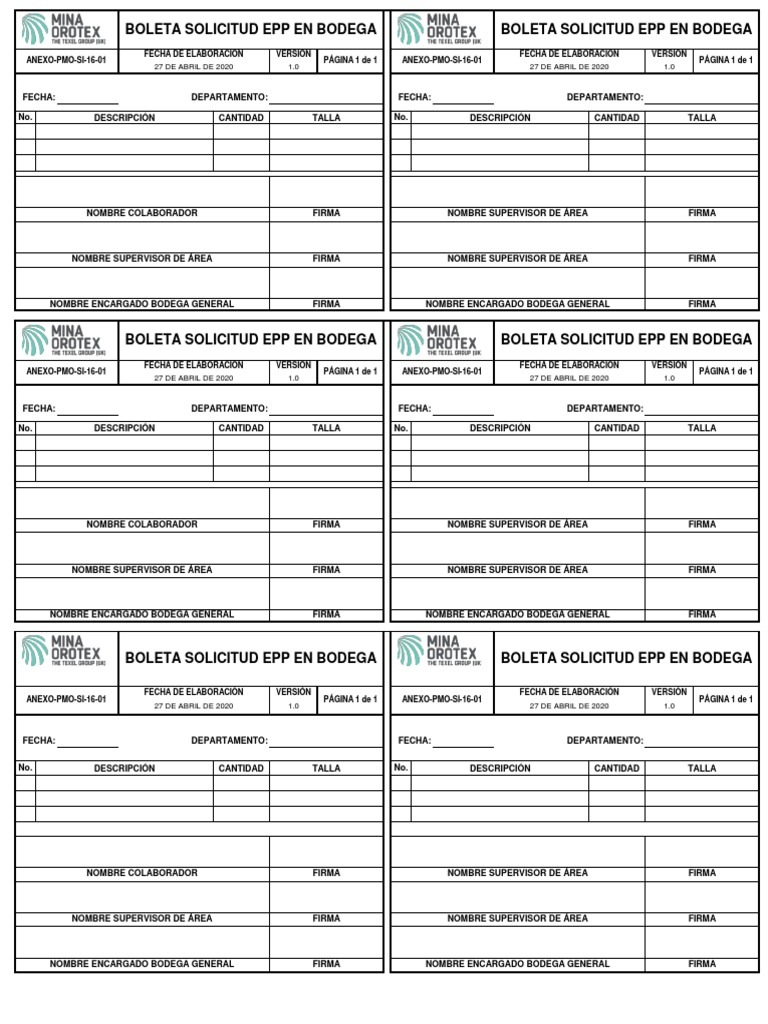 Boleta Solicitud de Epp | PDF