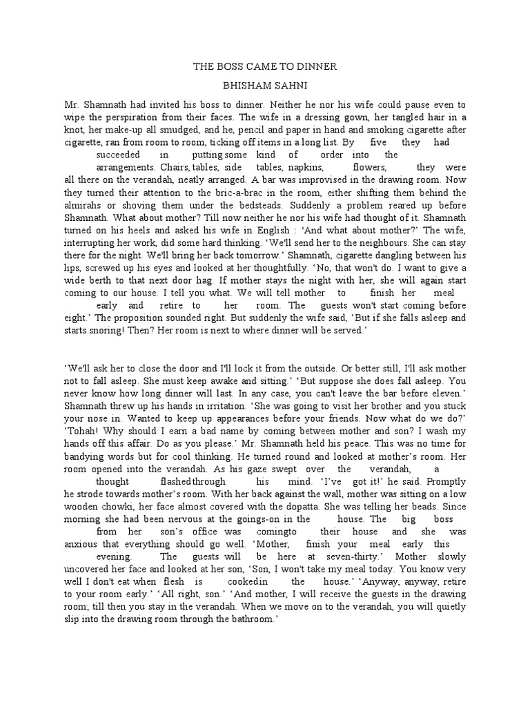 The Boss Came To Dinner | PDF | Clothing