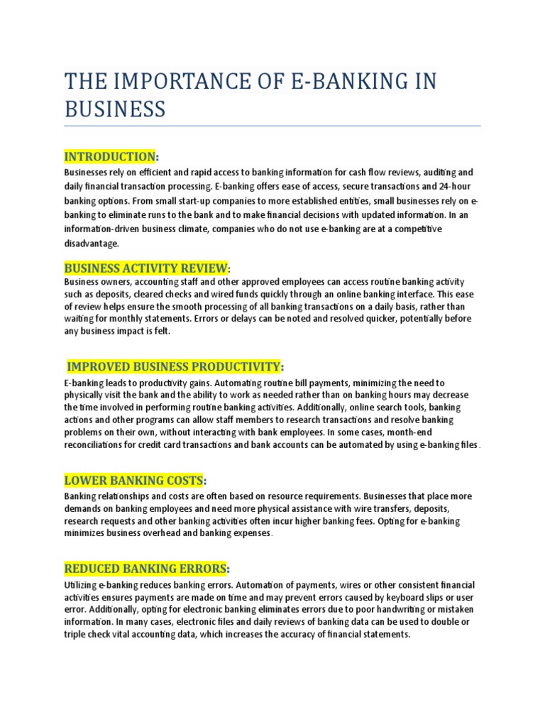 The Importance of E-Banking | PDF | Online Banking | Banks & Banking