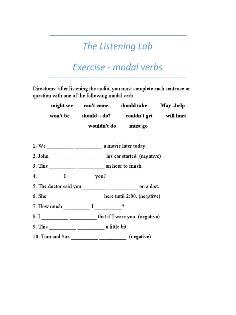 The Listening Lab Exercise - Modal Verbs | PDF | Self-Improvement ...