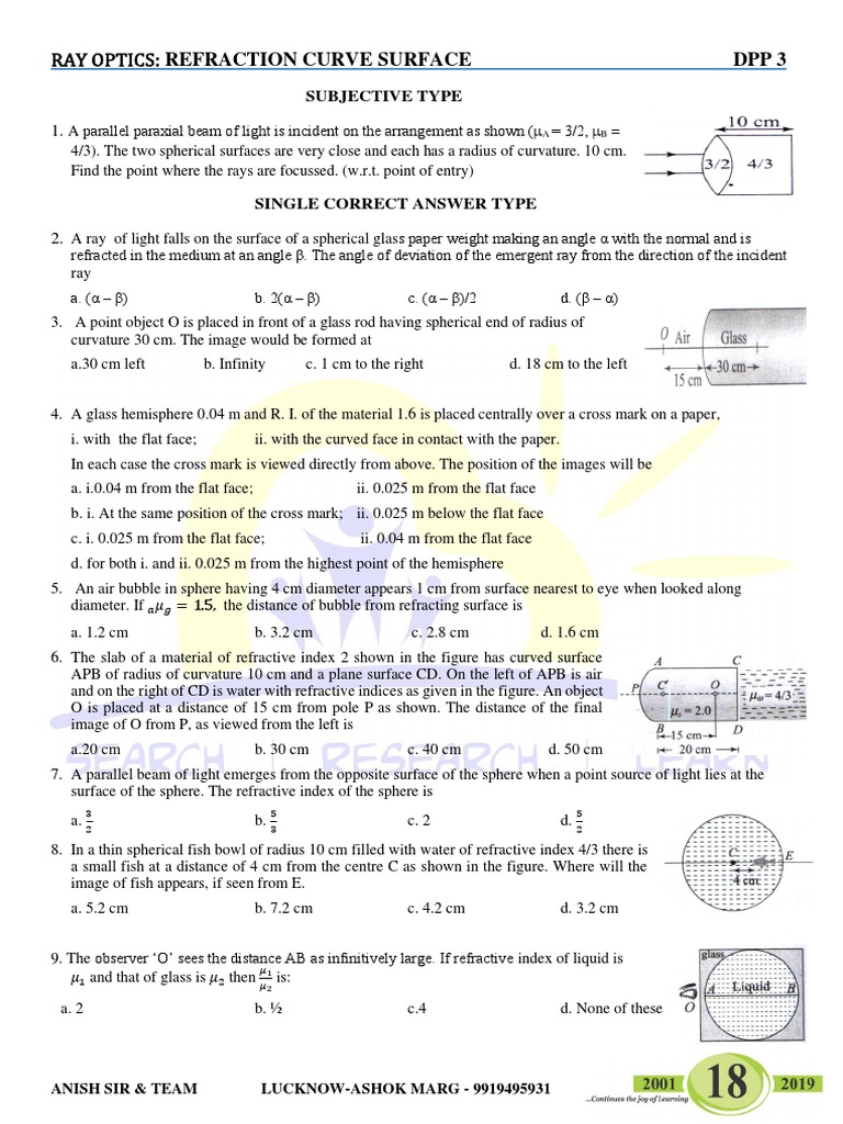 RAY OPTICS DPP 1.3 | PDF | Sphere | Refraction
