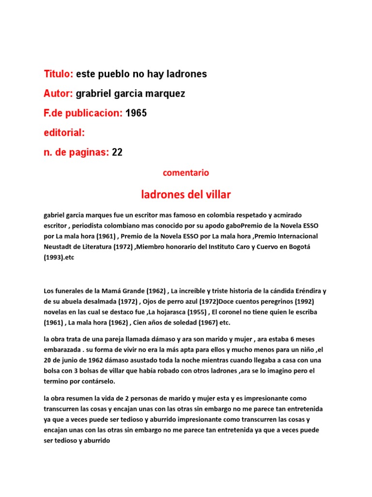 En Este Pueblo No Hay Ladrones | PDF | Ficción general