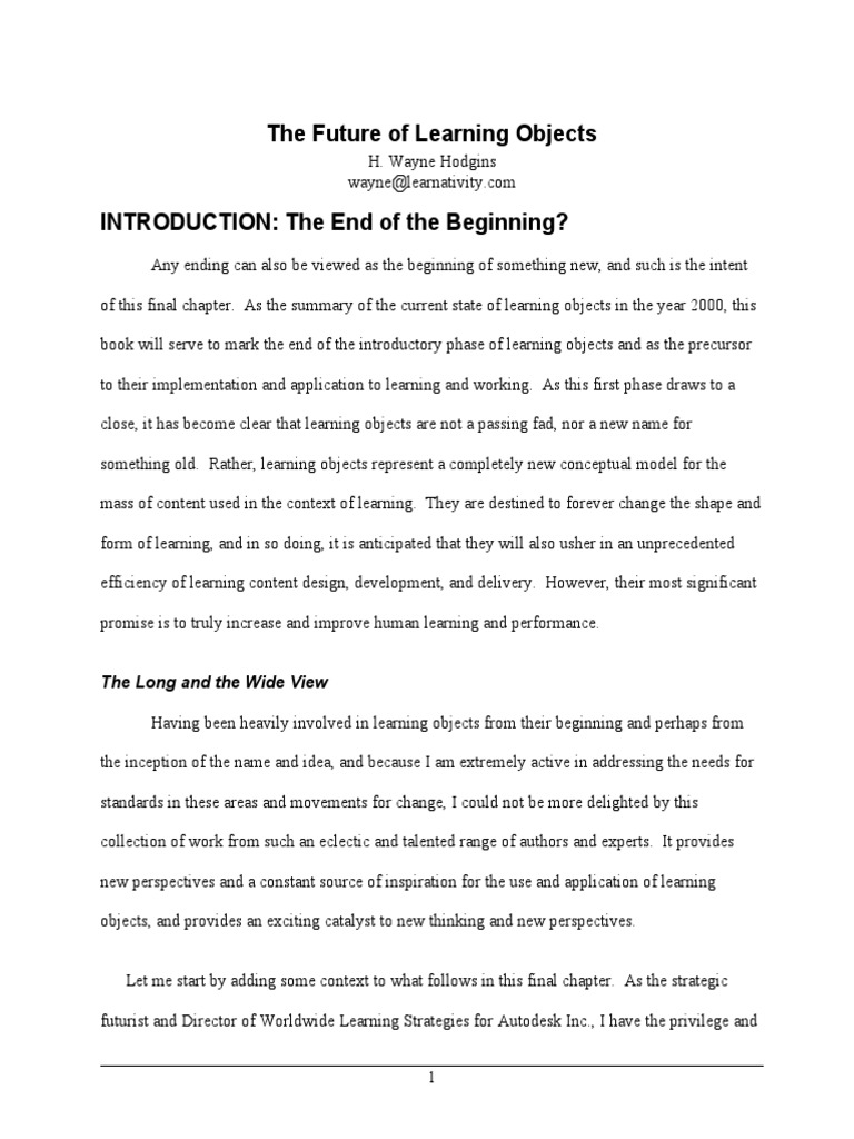 The Future of Learning Objects: The Long and The Wide View | PDF | Metadata | Learning