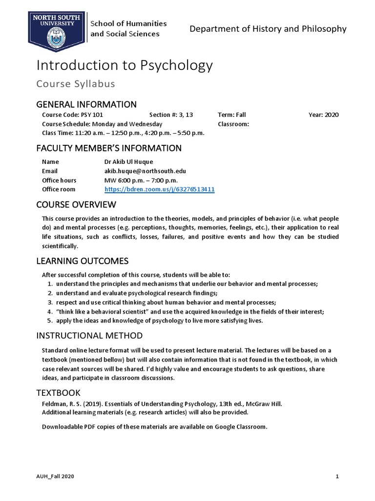 PSY 101 Course Outline | PDF | Test (Assessment) | Mental Disorder