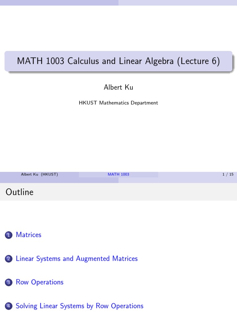 MATH 1003 Calculus and Linear Algebra (Lecture 6) : Albert Ku | PDF ...