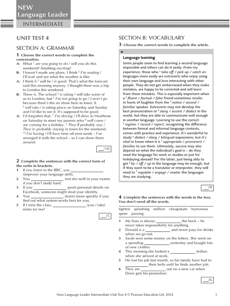 Intermediate: Unit Test 4 | PDF | International Student | Postgraduate ...