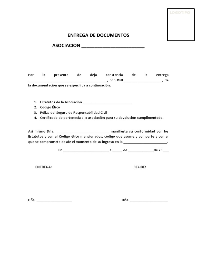 Entrega de Documentos Asociación | PDF | Negocios | Finanzas y dinero