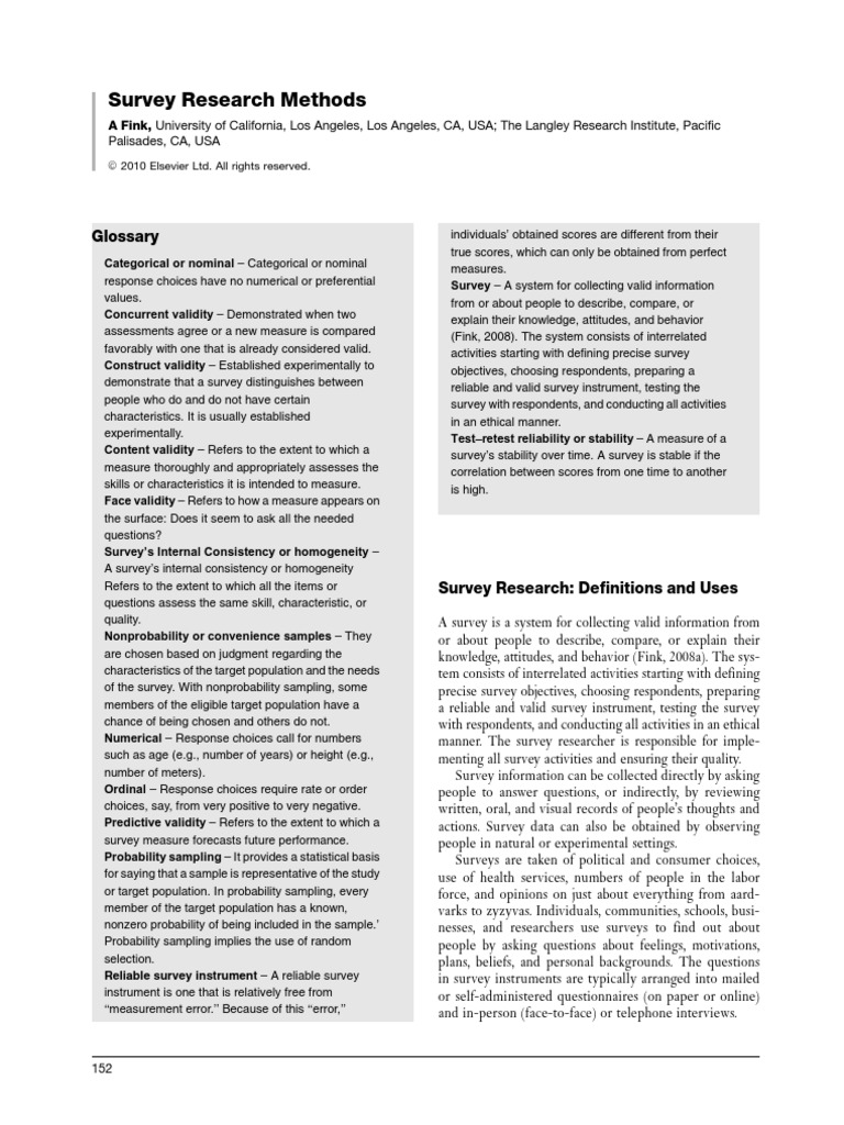 Fink - 2010 - Survey Research Methods | PDF | Survey Methodology | Sampling (Statistics)