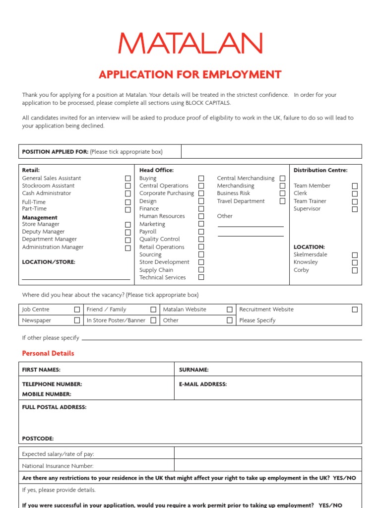 FINAL - Matalan App Forme Amended | PDF