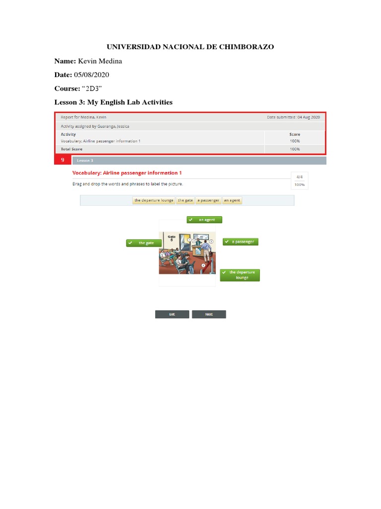 Lesson 3 My English Lab Activities (UNIT 9) | PDF