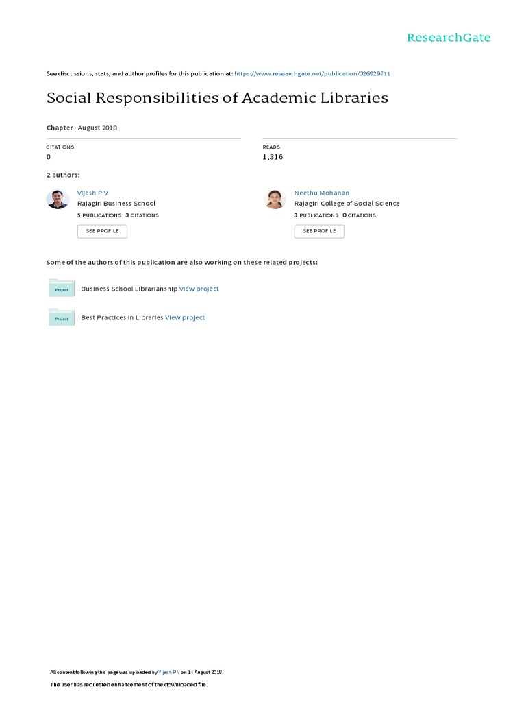 Social Responsibilities of Academic Libraries | PDF | Librarian | Libraries