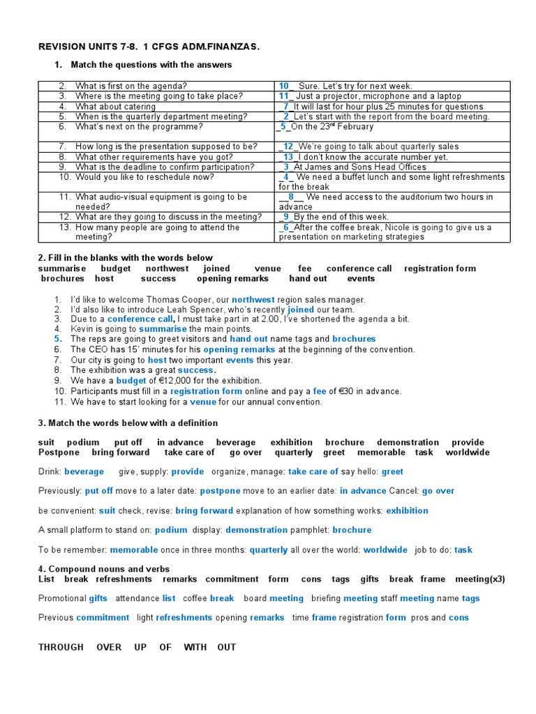Revision Units 7-8 1af Vocabulary + Listening | PDF | Career & Growth ...