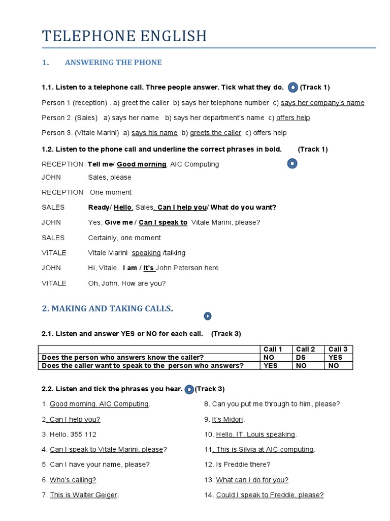 Telephone English Exercises | PDF | Voicemail | Telephone Call