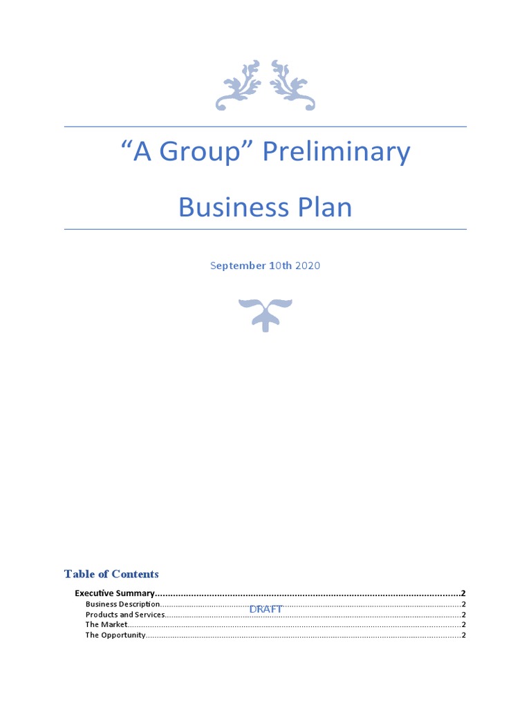 A Group Preliminary Business Plan | PDF | Entrepreneurship | Strategic ...