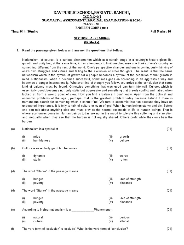 Pranay Sinha - Sa - I - English Core (301) Xii | PDF