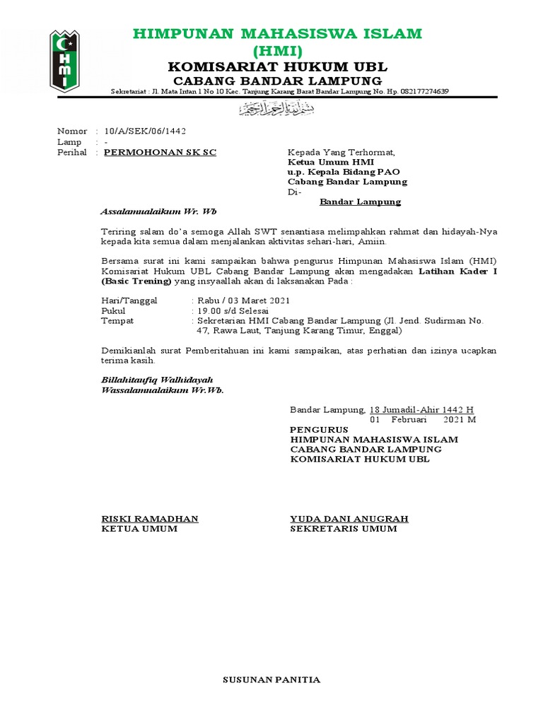 Surat Permohonan SK SC-1 | PDF