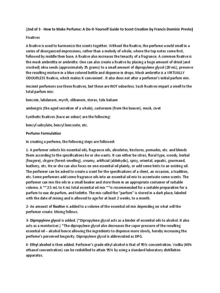 Perfume Formulation | PDF | Perfume | Ethanol