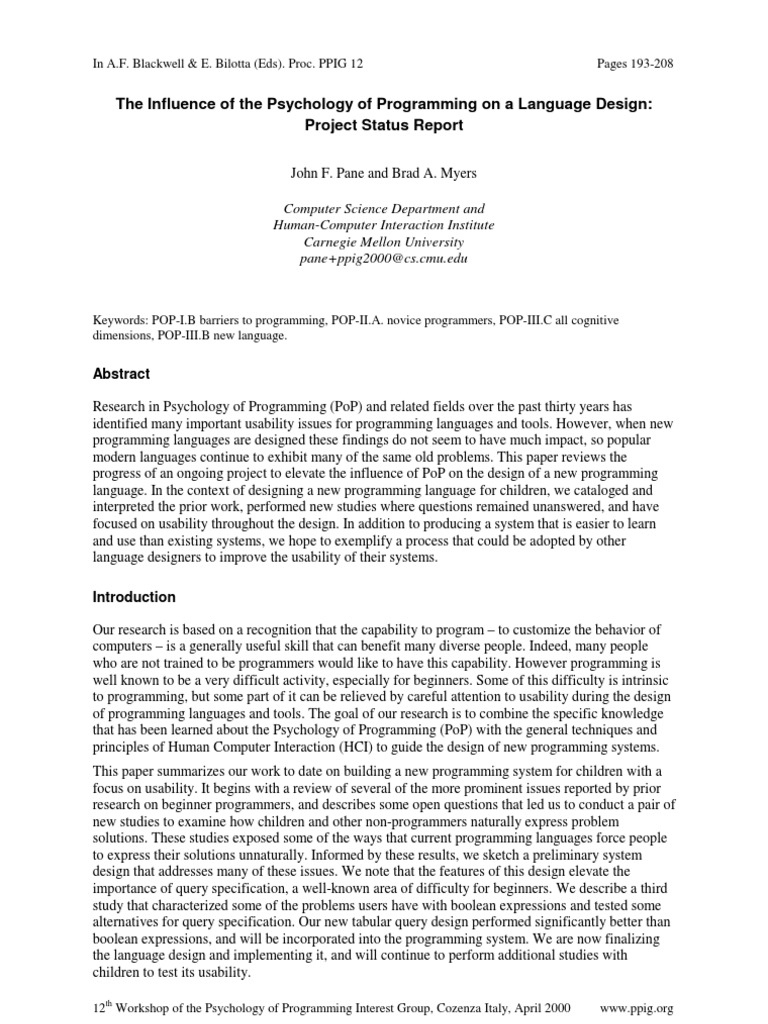 The Influence of The Psychology of Programming On A Language Design ...
