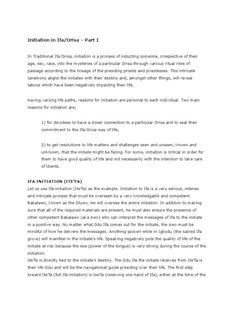 Initiation in Ifa/Orisa - Part I | PDF