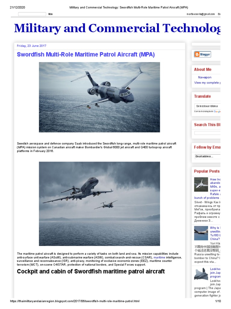 SAAB Swordfish Multi-Role Maritime Patrol Aircraft (MPA) | PDF ...