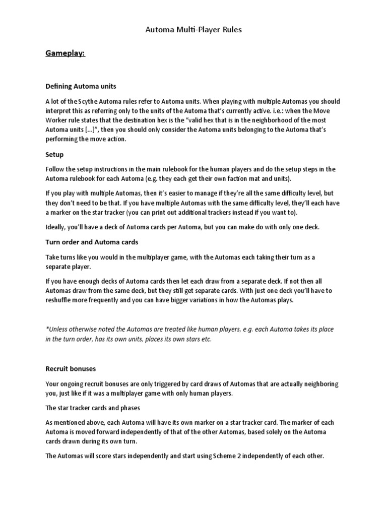 Gameplay:: Automa Multi-Player Rules | PDF | Playing Cards | Toys