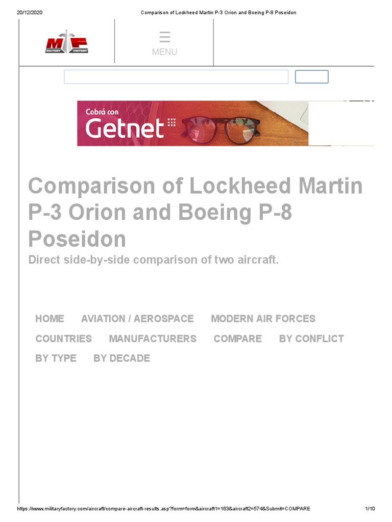 Comparison of Lockheed Martin P-3 Orion and Boeing P-8 Poseidon | PDF ...