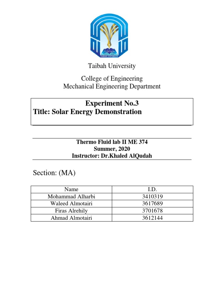 Solar Energy Demonstration Experiment | PDF | Solar Energy | Energy ...