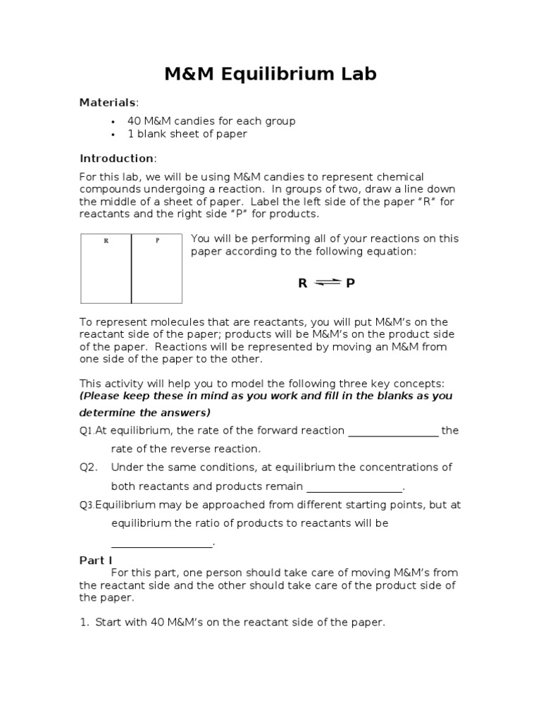 M&M Equilibrium Lab | PDF | Chemical Equilibrium | Chemical Reactions