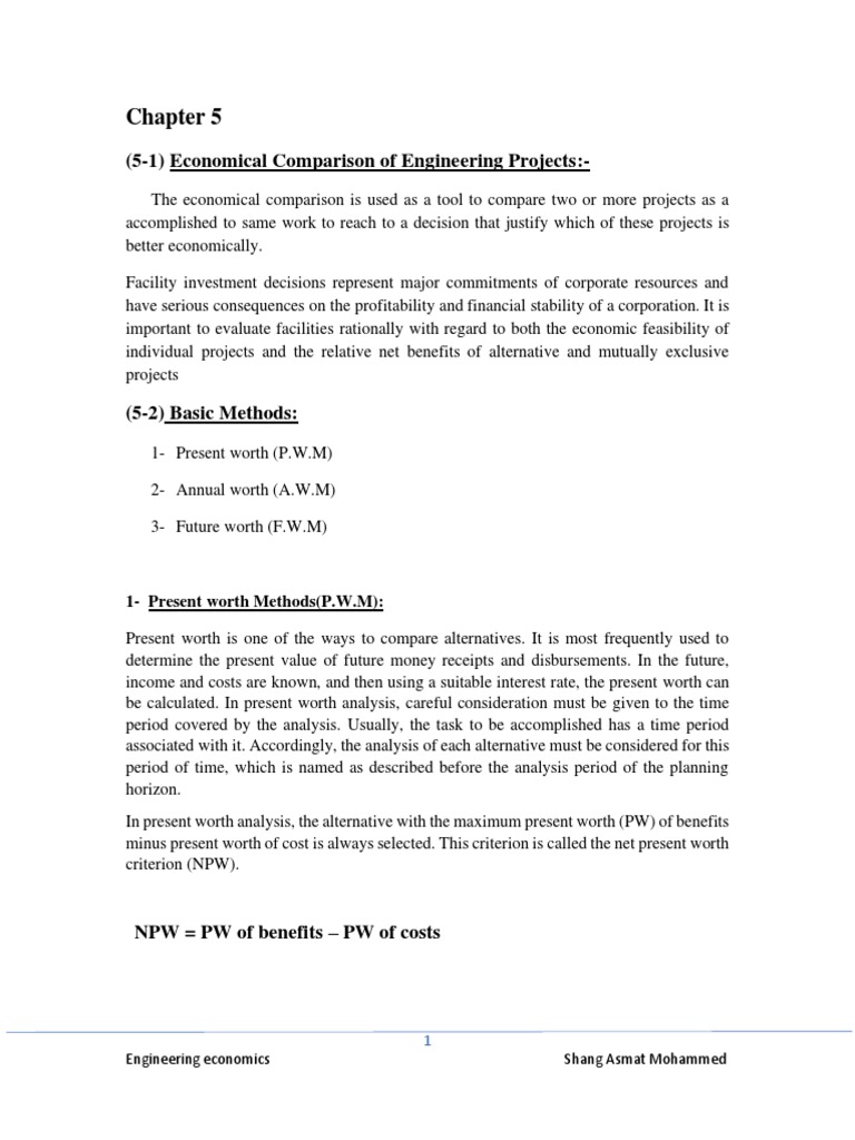 (5-1) Economical Comparison of Engineering Projects:-: 1-Present Worth ...