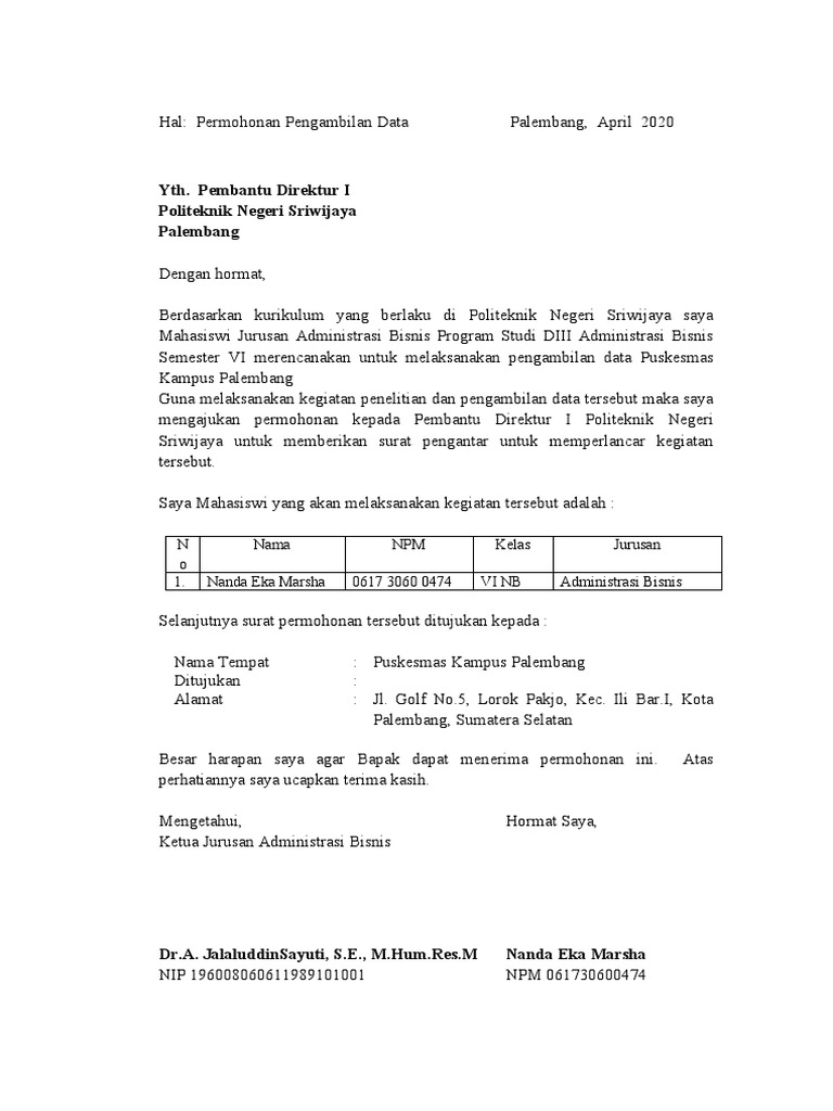 Surat Pengambilan Data | PDF