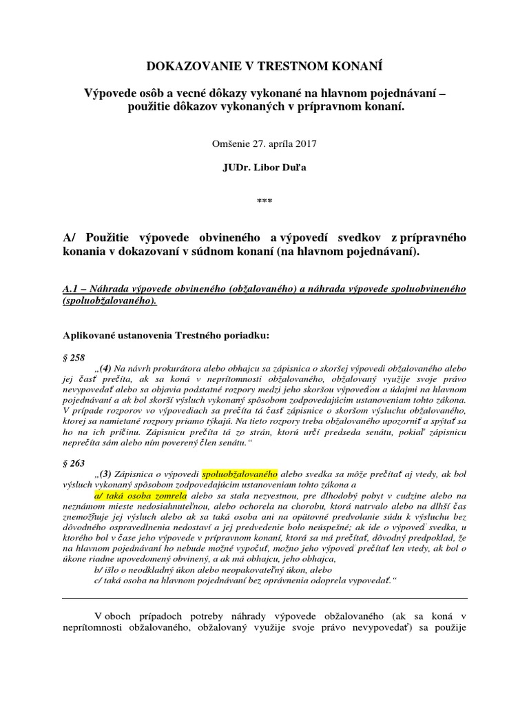 Dokazovanie V Trestnom Konani Pdf