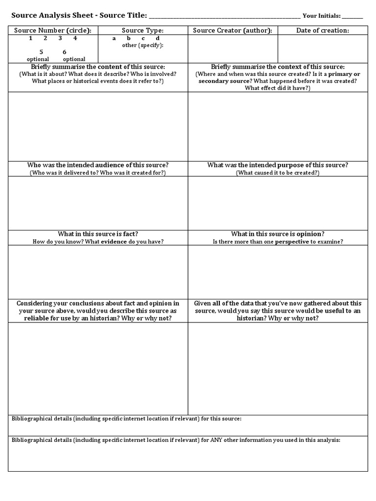 Source Analysis Sheet - Source Title | Download Free PDF ...