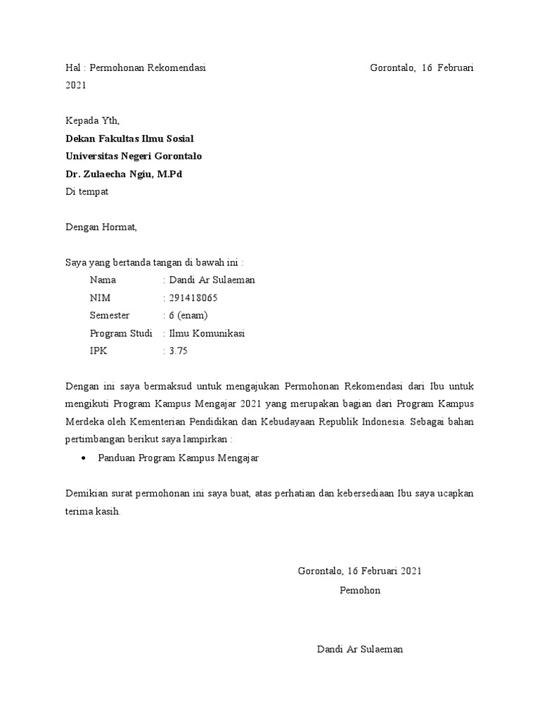 Fix Print Surat Rekomendasi Kampus Mengajar 2021 | PDF | Kesehatan Holistik