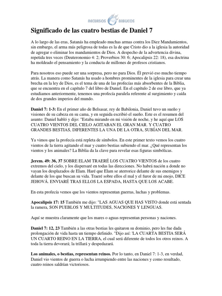 Significado de Las Cuatro Bestias de Daniel 7 | PDF | Daniel (figura ...