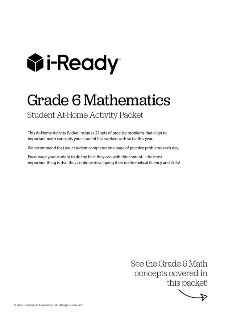 Iready at Home Activity Packets Student Math Grade 6 2020 | PDF ...
