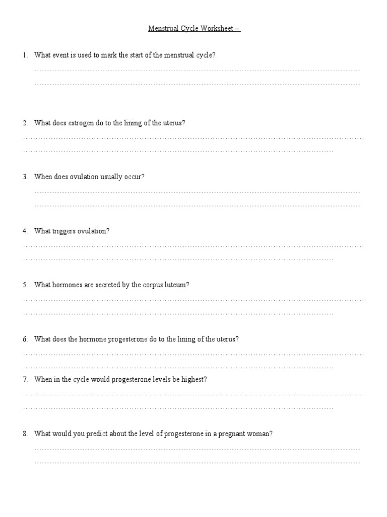 Menstrual Cycle Worksheet | PDF