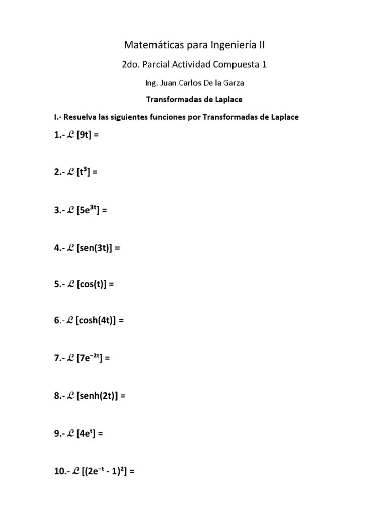 2do Parcial Actividad Compuesta 1 Transformadas de Laplace Directas e Inversas | PDF | Métodos y ...