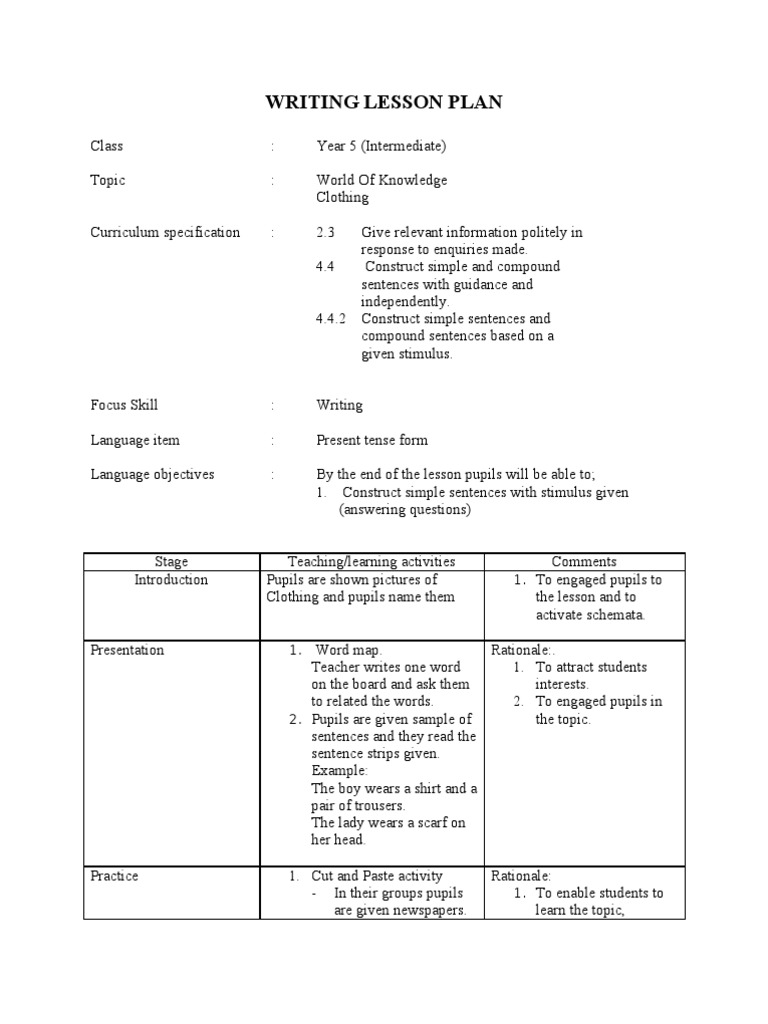 Writing Lesson Plan 2 | PDF | Lesson Plan | Teachers