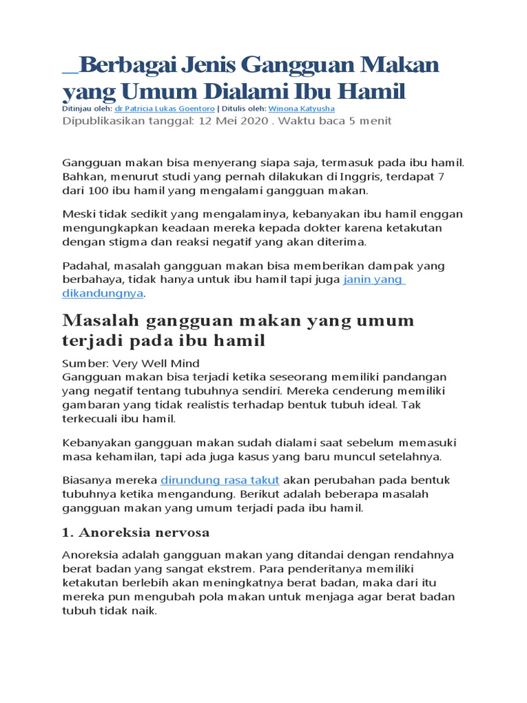 Berbagai Jenis Gangguan Makan Yang Umum Dialami Ibu Hamil | PDF