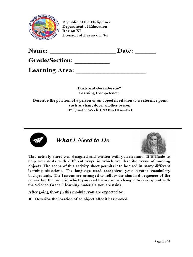 Science Grade 3 Activity Sheet | PDF | Cognition | Science