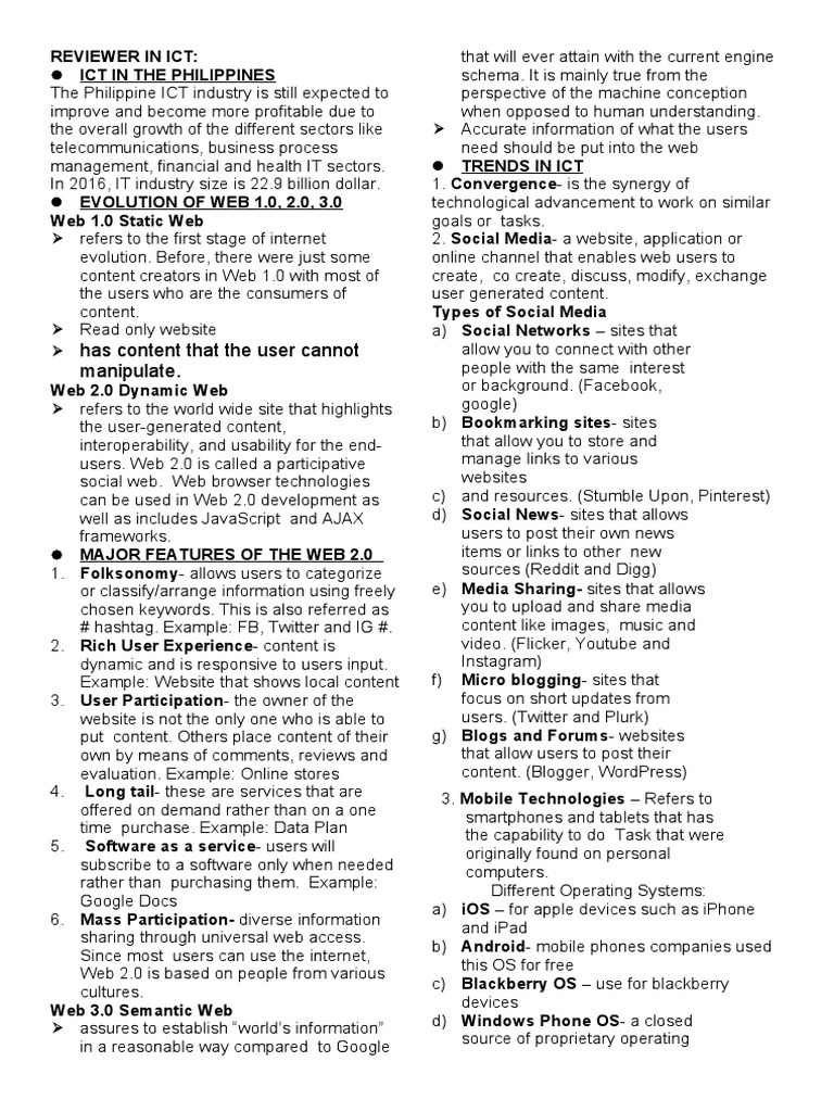 Grade 11 ICT Reviewer Guide | PDF | Web 2.0 | Websites