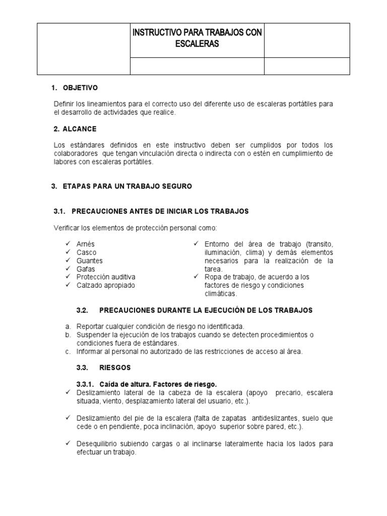 Instructivo para Trabajos Con Escaleras | PDF | Escalera | Seguridad y ...