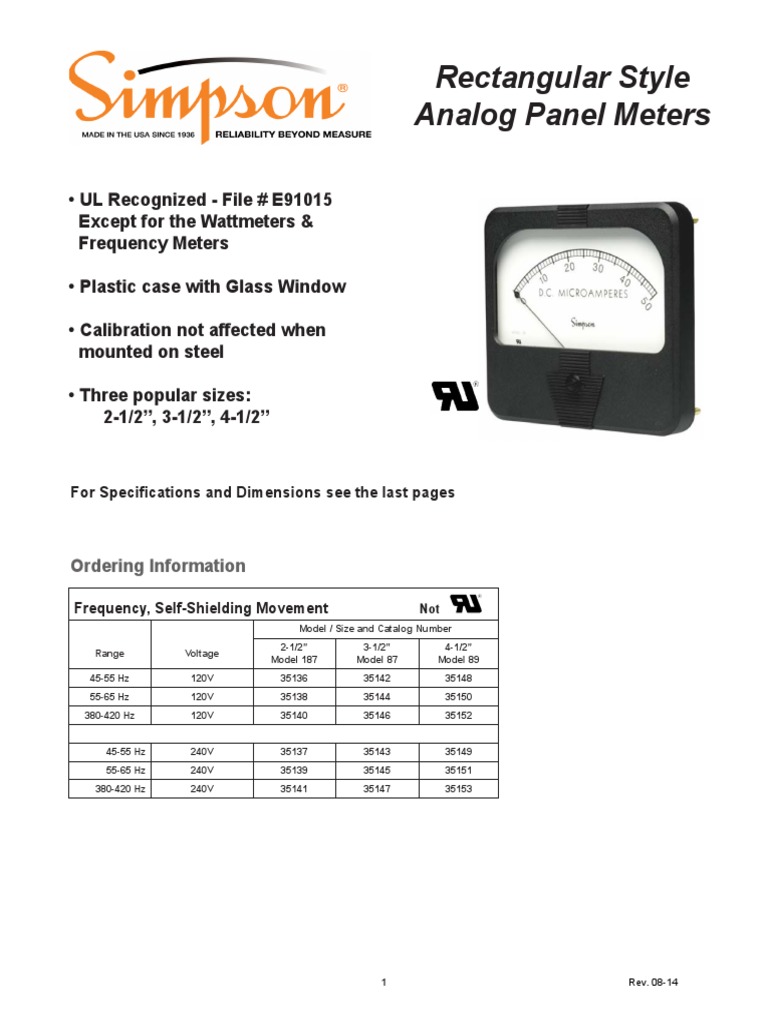 Simpson Rectangular Datasheet | PDF | Electromagnetism | Metrology