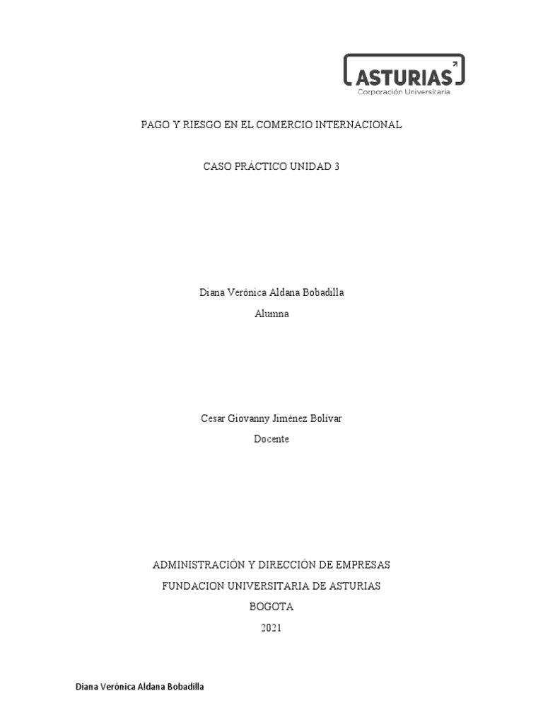 Caso Practico Unidad 3 Pago y Riesgo en El Comercio Internacional | PDF | El comercio ...