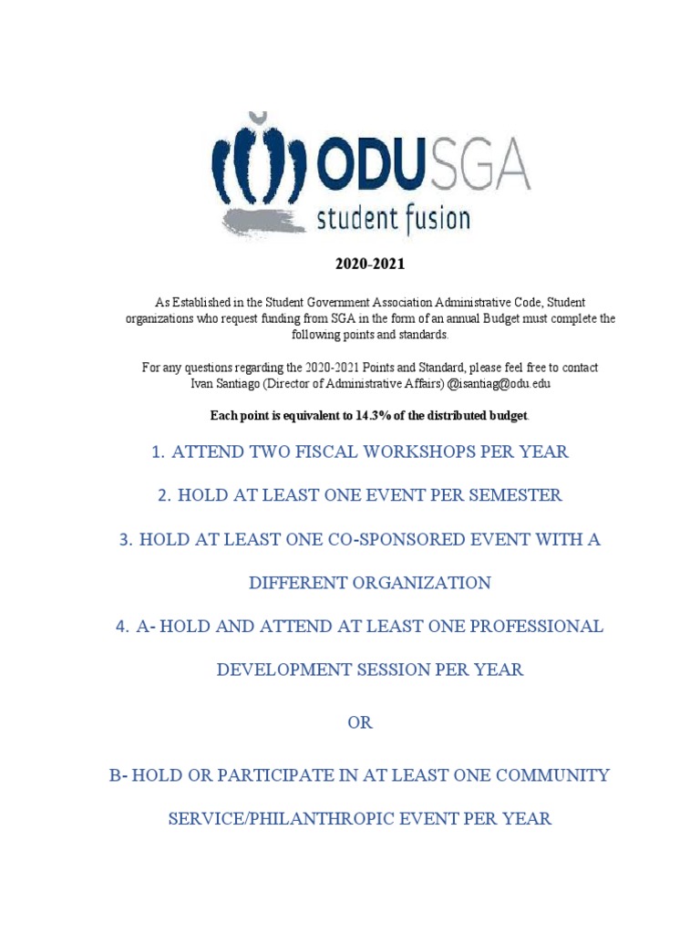 SGA Points and Standards 20202021 | PDF | Budget | Budgets And Budgeting