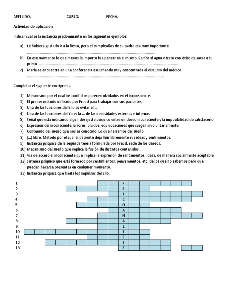 Actividad Sobre Psicoanálisis | PDF | Mente inconsciente | Psicoanálisis