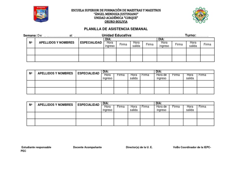 Planilla de Asistencia Semanal PDF | PDF