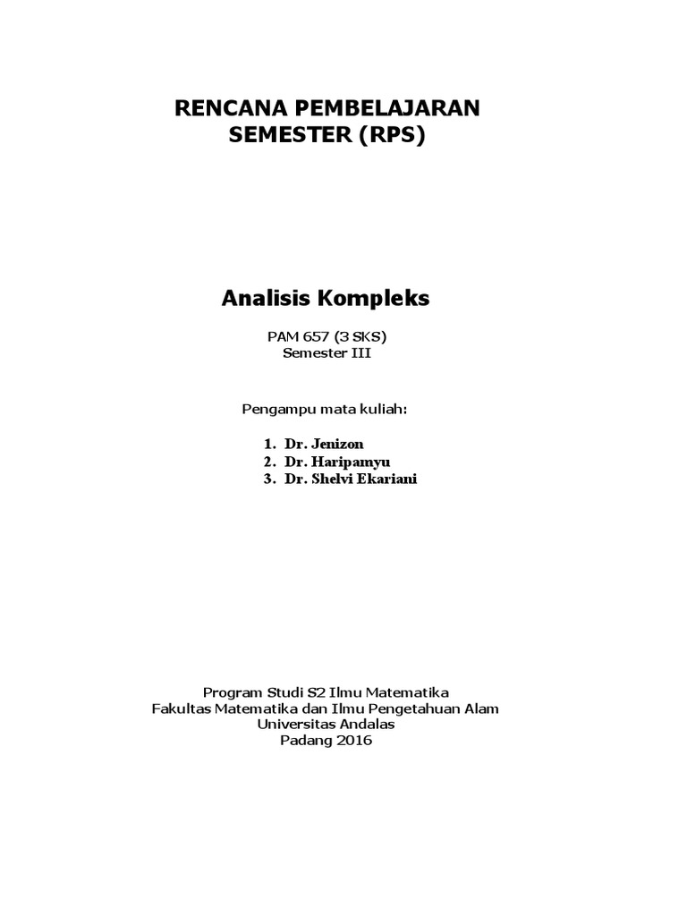 RPS Analisis Kompleks S2 Matematika | PDF | Seni & Disiplin Bahasa | Sains & Matematika